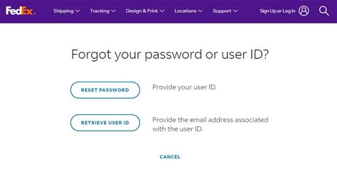 Reset Forgotten Password Or User Id Fedex