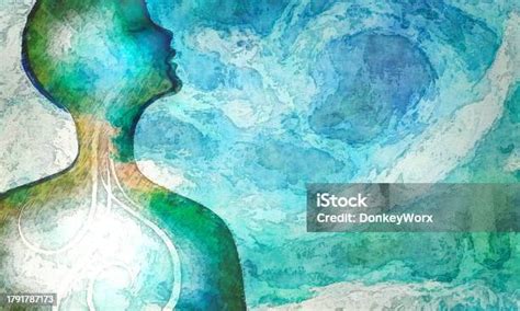 마음 챙김 이완 호흡 개념 자연의 편안한 호흡에 숨을 쉬는 여성과 함께 호흡 운동에 대한 스톡 벡터 아트 및 기타 이미지