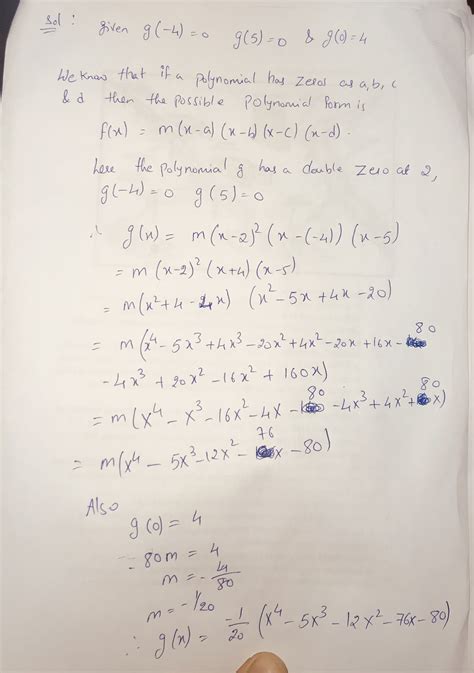 Solved Find A Possible Formula For A Fourth Degree Polynomial G That