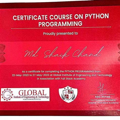 Recently Completed One Week Python Programming Course With