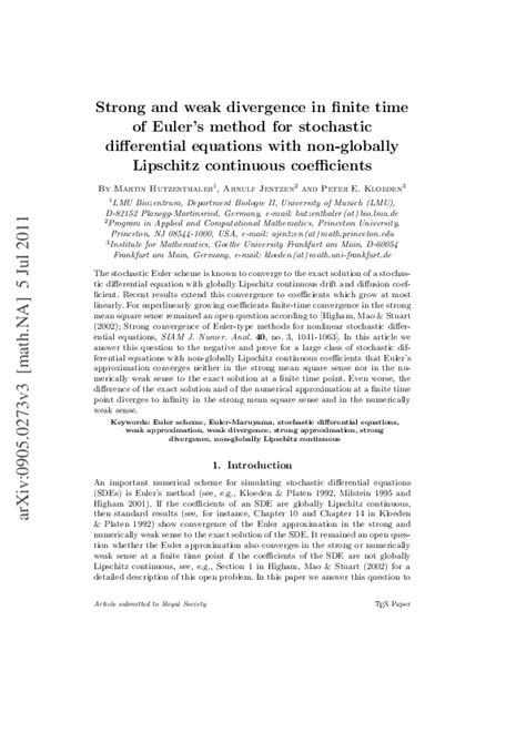 Pdf Strong And Weak Divergence In Finite Time Of Eulers Method For Stochastic Differential