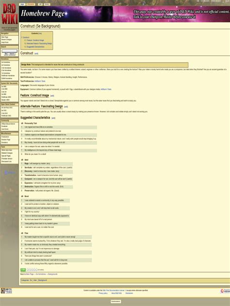 Construct 5e Background Dandd Wiki Pdf