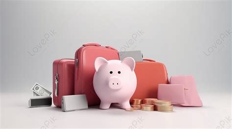 3d 렌더링으로 비용 절감 돼지 저금통 지갑 동전 신용 카드 및 송금이 포함된 흰색 배경 지갑 3d 배경 동전 3d 배경 당신의 배경 이미지 Hd 지갑 3d