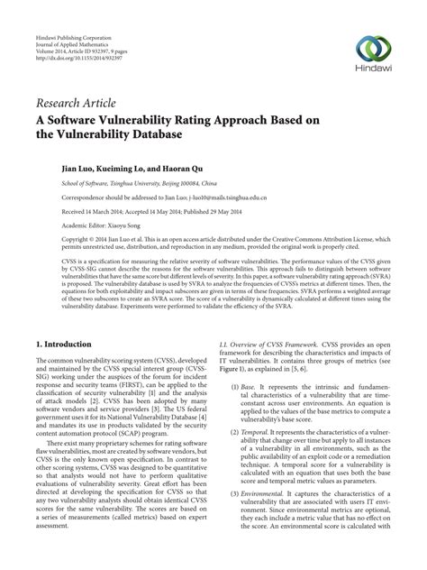 Pdf A Software Vulnerability Rating Approach Based On The