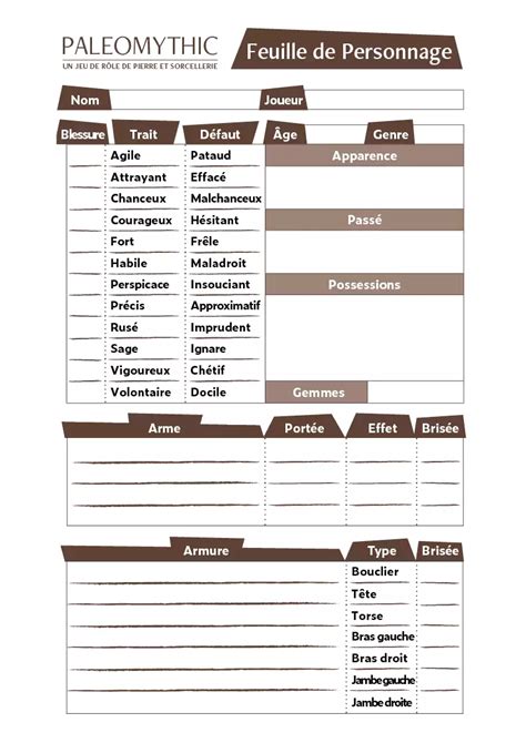 Paleomythic Feuille De Personnage Pattern Recog Editions Drivethrurpg