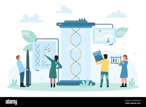 Genetic Research In Laboratory Vector Illustration Cartoon Tiny