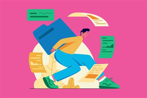 문서로 가득 찬 파일과 폴더를 들고 있는 남자들 평면 그림 개념에 대한 스톡 벡터 아트 및 기타 이미지 개념 개념과 주제