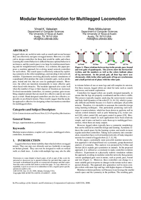 Pdf Modular Neuroevolution For Multilegged Locomotion