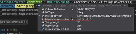Mysql Servicestackormlite Stringlengthattributemaxtext Produces