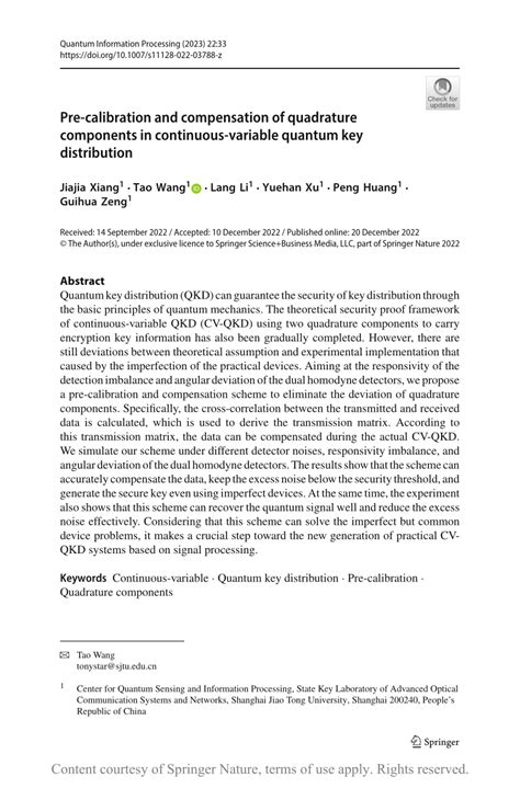 Pre Calibration And Compensation Of Quadrature Components In Continuous Variable Quantum Key