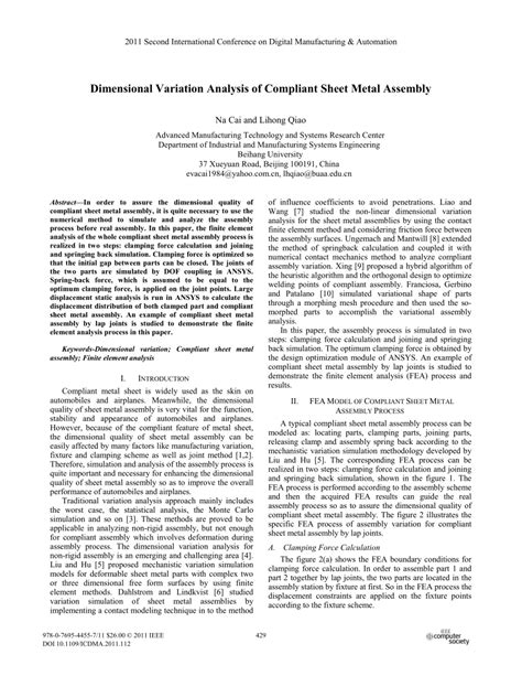 Pdf Dimensional Variation Analysis Of Compliant Sheet Metal Assembly