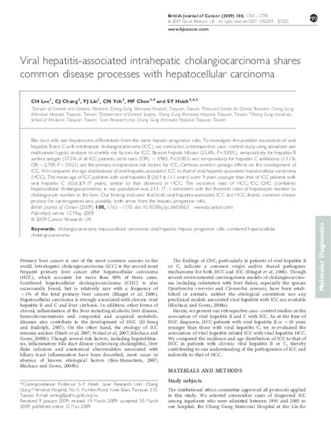 Pdf Viral Hepatitis Associated Intrahepatic Cholangiocarcinoma Shares Common Disease Processes