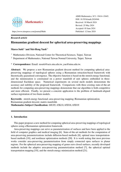 Pdf Riemannian Gradient Descent For Spherical Area Preserving Mappings