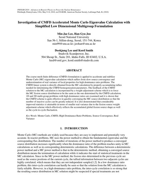 Pdf Investigation Of Cmfd Accelerated Monte Carlo Eigenvalue