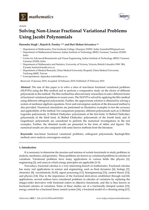 Pdf Solving Non Linear Fractional Variational Problems Using Jacobi Polynomials