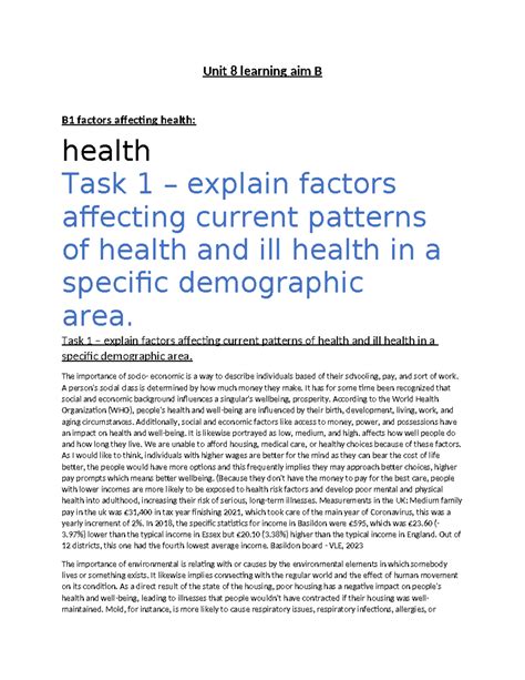 Unit 8 Learning Aim B Unit 8 Lac Unit 8 Learning Aim B B1 Factors Affecting Health Health