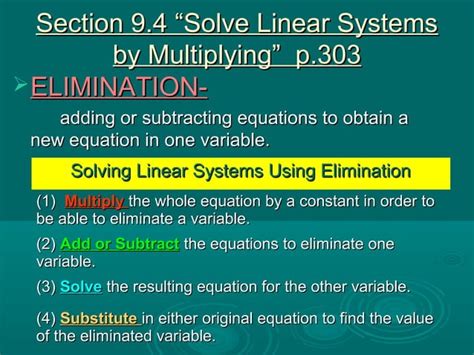 Solve Linear Systems By Multiplication PPT