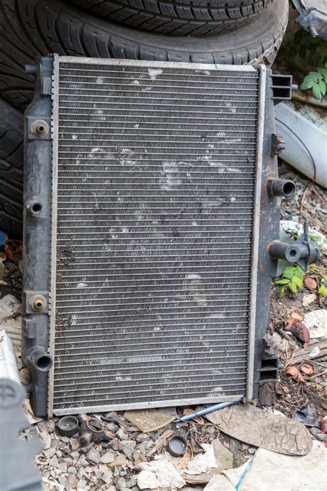 The Damage Of Car Cooling Radiator The Old Radiator Of The Damaged Car Stock Image Image Of