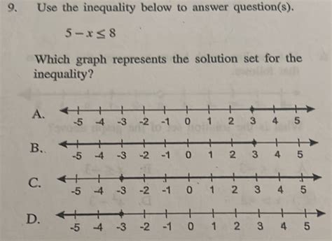 9 Use The Inequality Below To Answer Question S 5 X≤ 8 Which Graph Represents The Solut