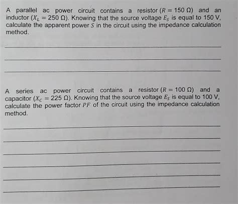 Solved A Parallel Ac Power Circuit Contains A Resistor R
