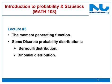 Solution Nu Math 206 Lecture Moment Generating Function Bernoulli