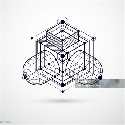 현대 추상 입방 격자 라인 검은색과 흰색 배경 벡터입니다 큐브 육각형 사각형 사각형 및 다른 추상 요소 레이아웃 추상적인 기술 3d 배경입니다 0명에 대한 스톡 벡터 아트
