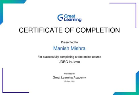 Completed Jdbc In Java Course With Great Learning Manish Mishra