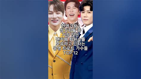 현역가왕2 참가자들 중 가장 많은 팬카페 회원수를 보유하고 있다는 유명 트로트 가수들 Top12 Youtube
