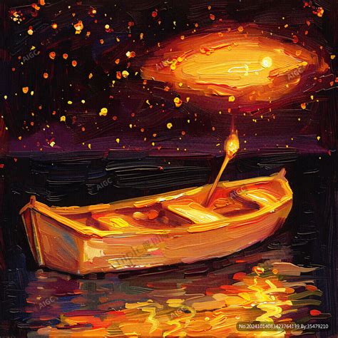 Ai创作图小船河灯 小船游玩放灯 插画小船 暖色小船 月亮船插画 河道小舟夜景 孤舟插画 插画夜景湖泊 星月河幻想插画 飘摇的小船 小船艺术画 梦幻夜景插画 灯会船 灯会划船 夜下乌篷船