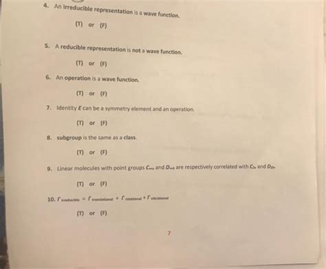 Solved 4 An Irreducible Representation Is A Wave Function