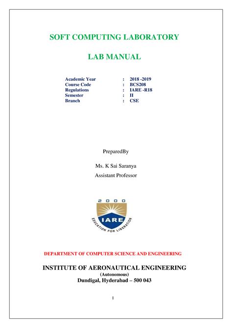 Iare Soft Computing Lab Manual 1 Soft Computing Laboratory Lab Manual Academic Year 2018