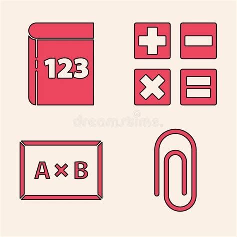 Set Paper Clip Book With Word Mathematics Calculator And Chalkboard Icon Vector Stock