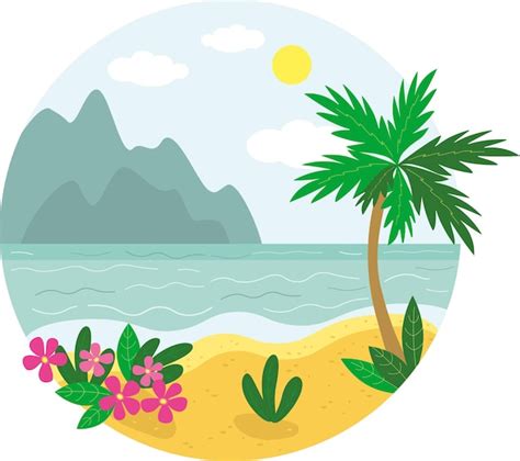 Premium Vector Seascape Island Palm Trees Sea Vector Illustration