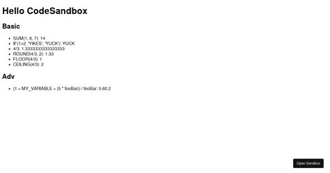 Example Formula Parser Forked Codesandbox