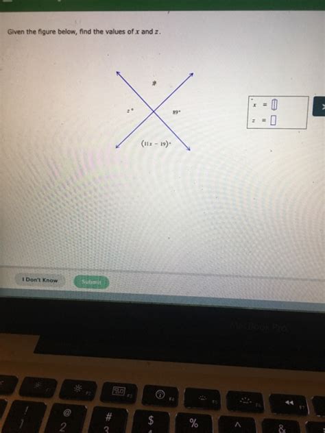 solved given the figure below find the values of x and z