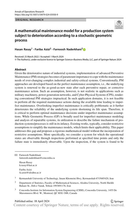 A Mathematical Maintenance Model For A Production System Subject To Deterioration According To A