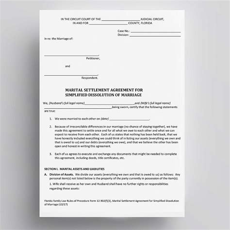 Free Florida Marital Settlement Agreement Template Worksheets Library