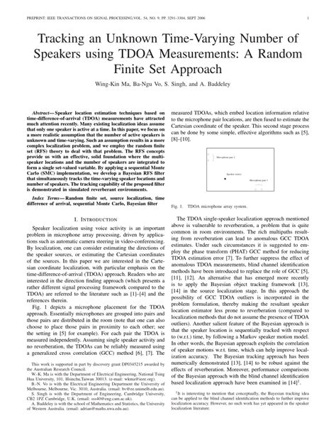 Pdf Tracking An Unknown Time Varying Number Of Speakers Using Tdoa Measurements A Random