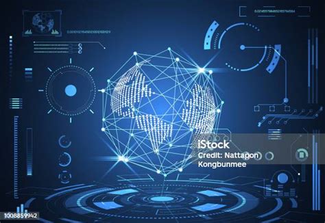 추상적인 기술 Ui 미래 개념 세계 디지털 Hud 인터페이스 홀로그램의 요소 디지털 데이터 차트 통신 원 활력 혁신에 안녕 기술 미래 디자인 배경 개념에 대한 스톡 벡터