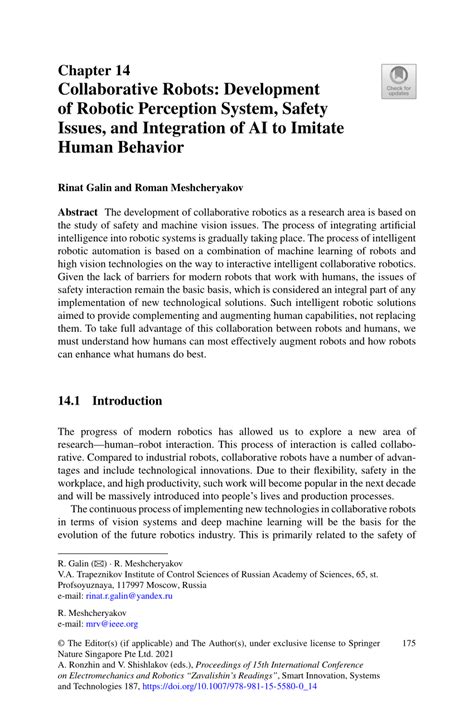 PDF Collaborative Robots Development Of Robotic Perception System Safety Issues And