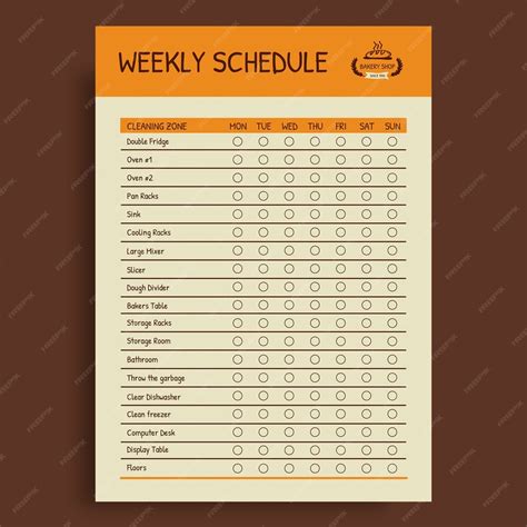 손으로 그린 빵집 1880 주간 청소 일정 무료 벡터