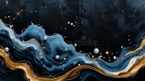 Abstract Art Shows Flowing Waves Of Blue And Gold Colours With Delicate Details And Textures