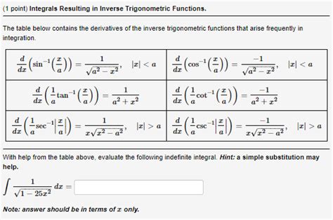 Solved 1 Point Integrals Resulting In Inverse