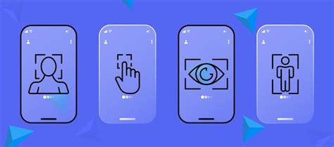 생체 인식 설정 아이콘 펄스 얼굴 Id 음성 및 눈 인식 지문 식별 얼굴 인식 스캔 인증 개념 Ui 전화 앱 화면 Glassmorphism 벡터 라인 아이콘 프리미엄 벡터