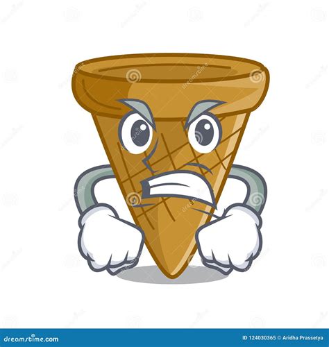 Angry Empty Wafer Cone For Ice Cream Character Stock Vector