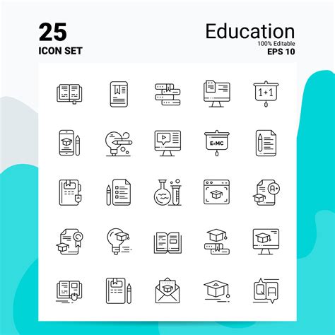 25 Education Icon Set 100 Editable Eps 10 Files Business Logo Concept