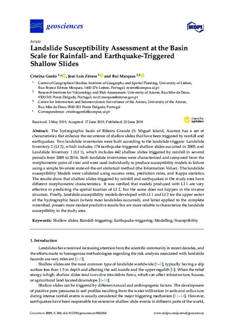 Pdf Landslide Susceptibility Assessment At The Basin Scale For Rainfall And Earthquake