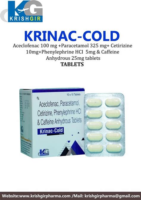 Aceclofenac100 Mg Paracetamol 325 Mg Cetirizine 10mg Phenylephrine Hci