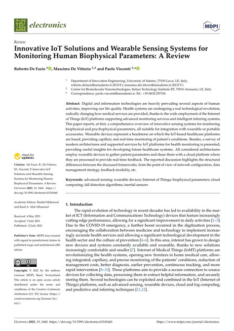 PDF Innovative IoT Solutions And Wearable Sensing Systems For Monitoring Human Biophysical