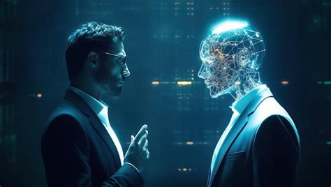 premium photo human and robot ai chatting and communicating future